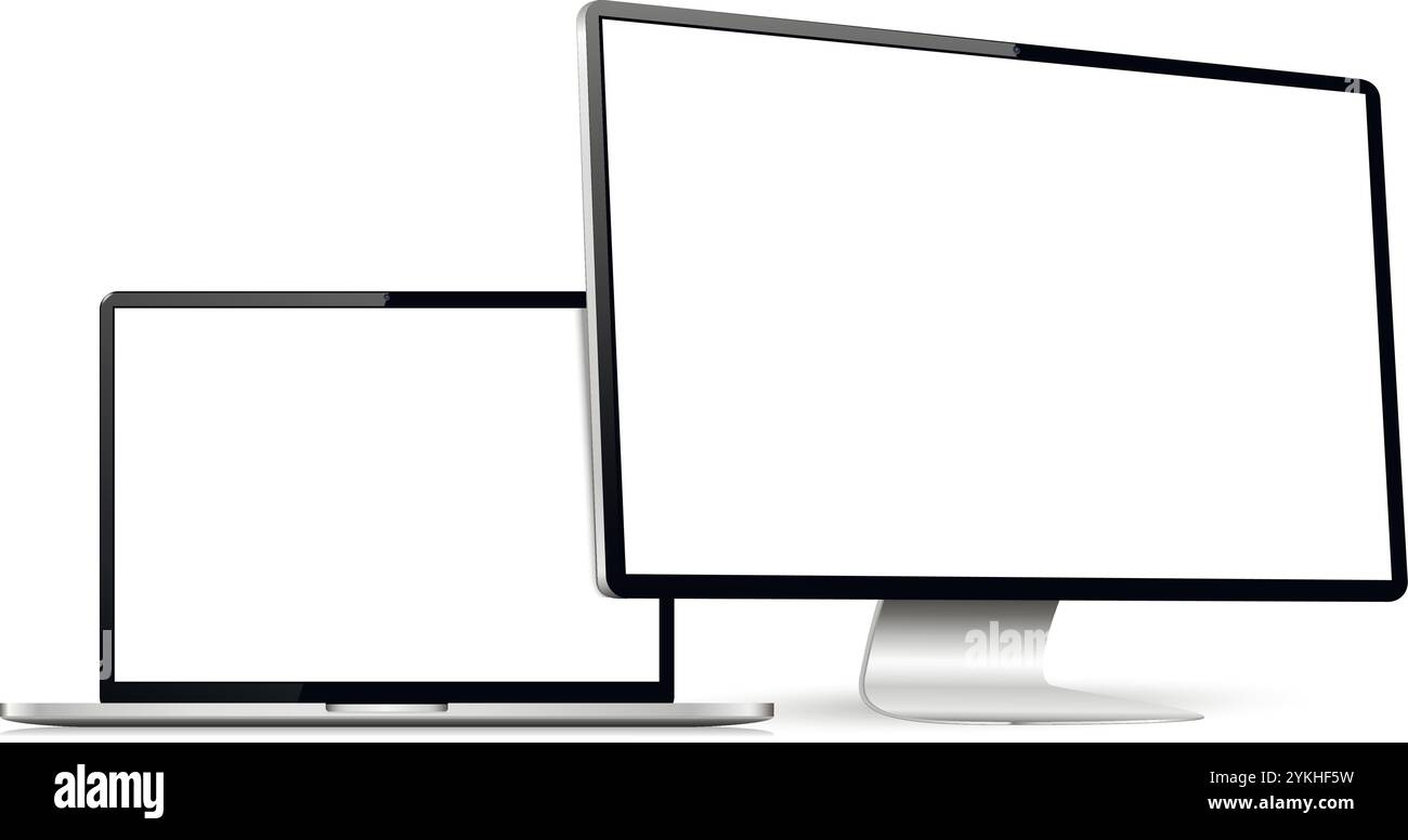 Realistic computer screen with laptop mockup. Computer display and ...