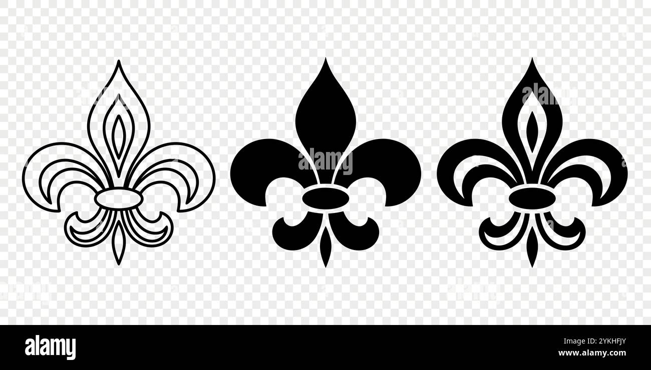 Vector Vintage White and Black Fleur De Lis Icon Set Isolated. Heraldic ...