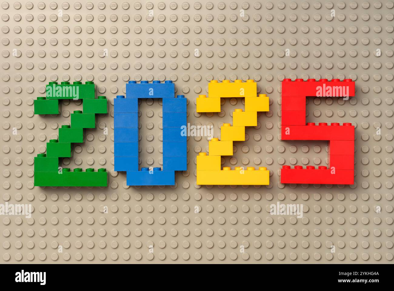 Tambov, Russian Federation - October 13, 2024 Lego numbers 2025 on gray ...