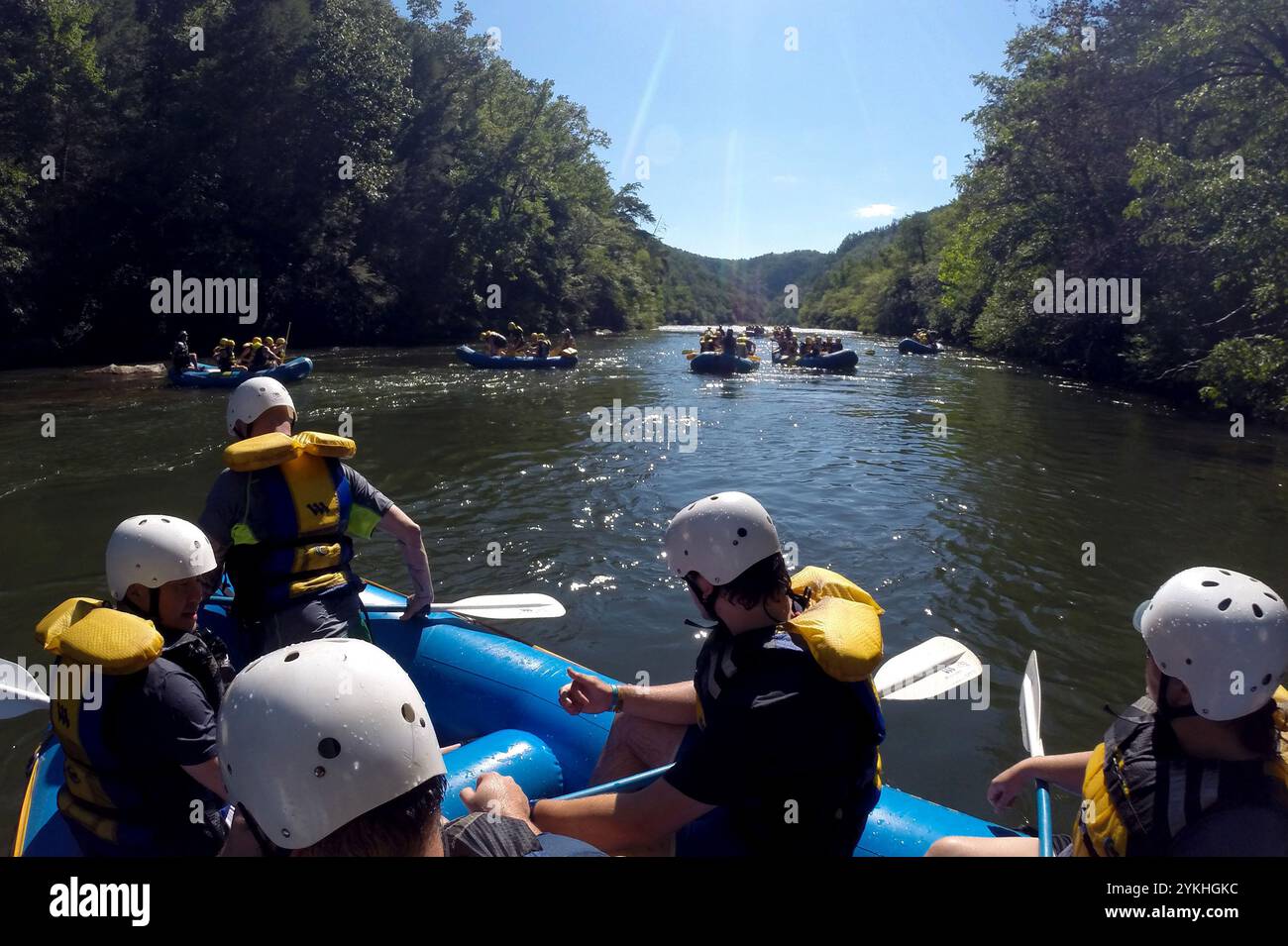 Patrons hit the rapids while whitewater rafting through the Ocoee River ...