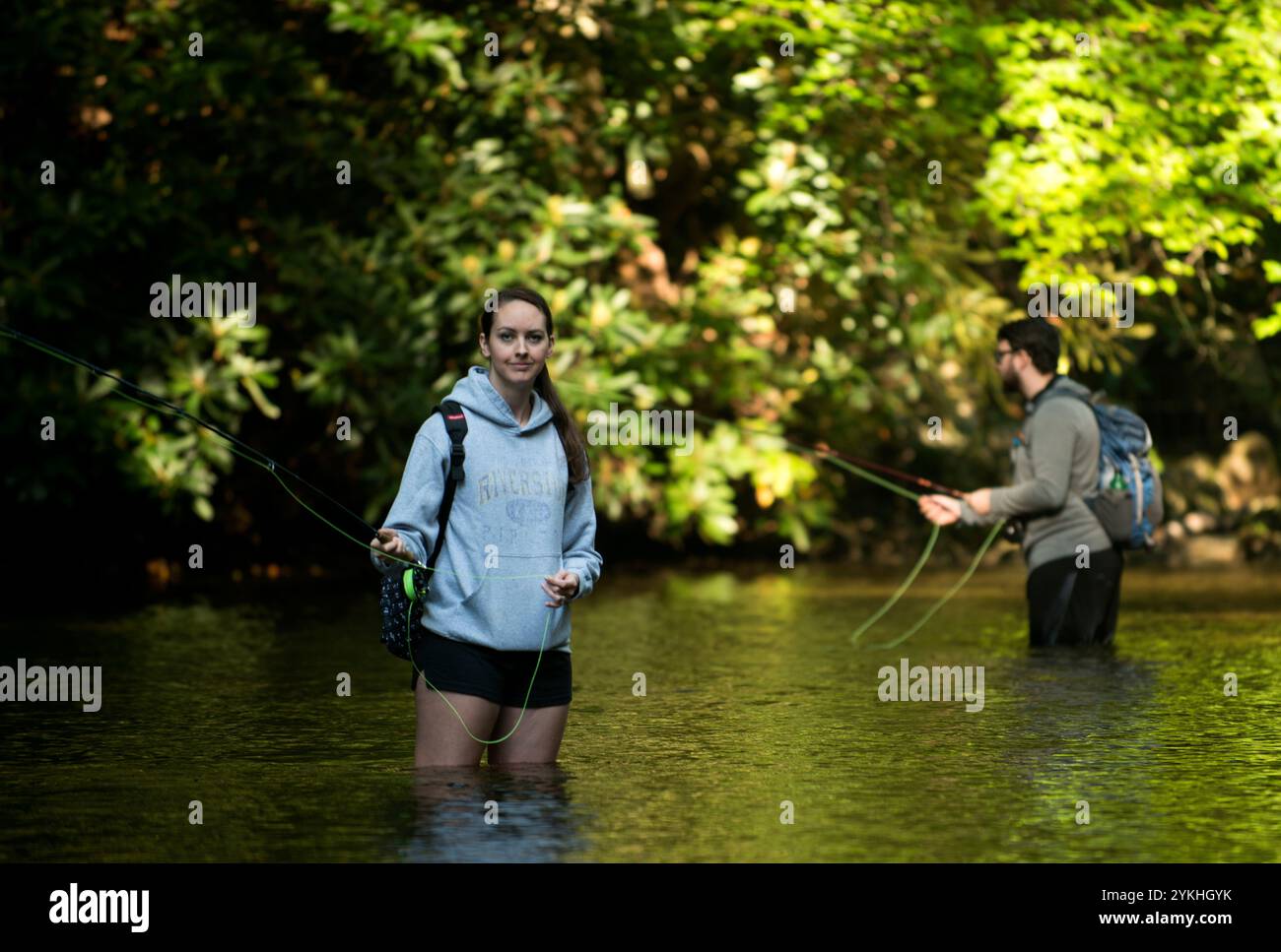 Courtney and Tyler Hunt fly fish in the Davidson Campground, Pisgah ...