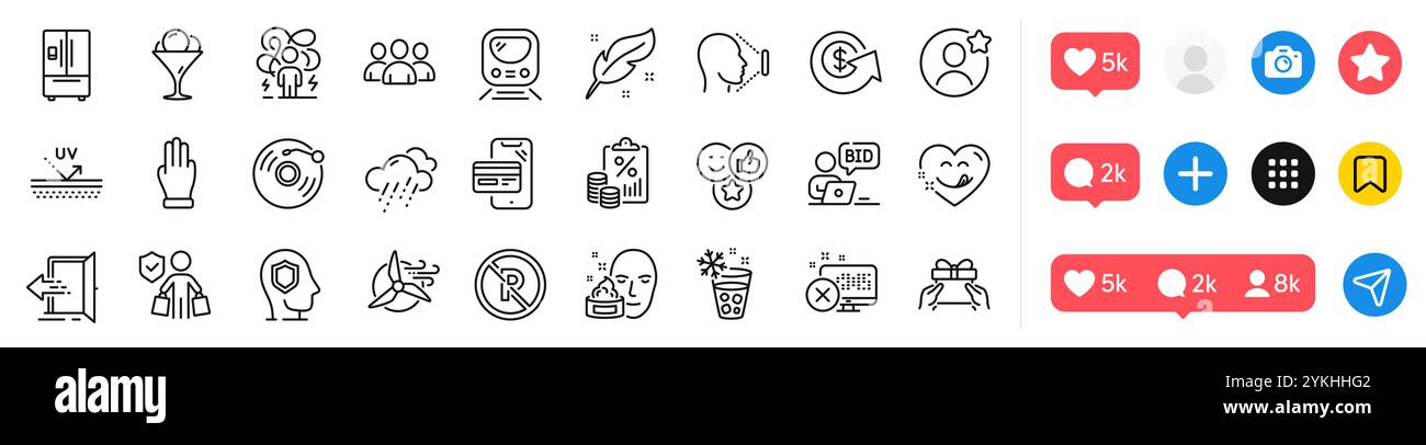 Give present, Metro and Face id line icons pack. For web app. Social ...
