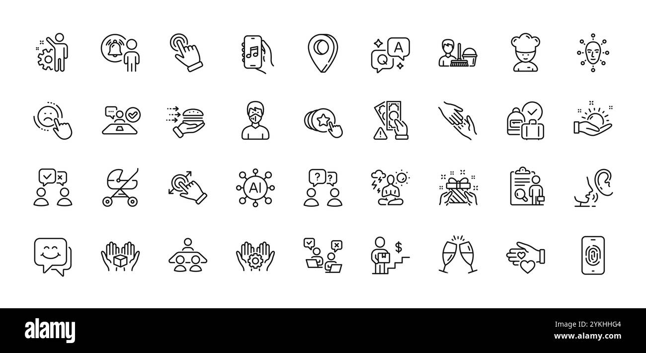 Hold heart, Delivery man and User notification line icons pack. For web app. Line icons. Vector ...