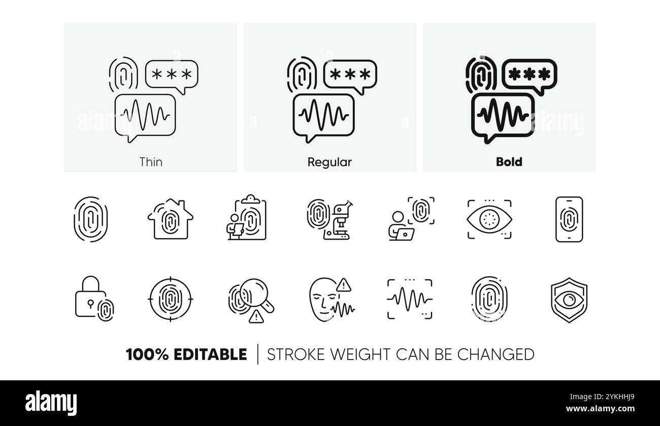 Biometric Line Icons Fingerprint Access Eye Biometric And Voice