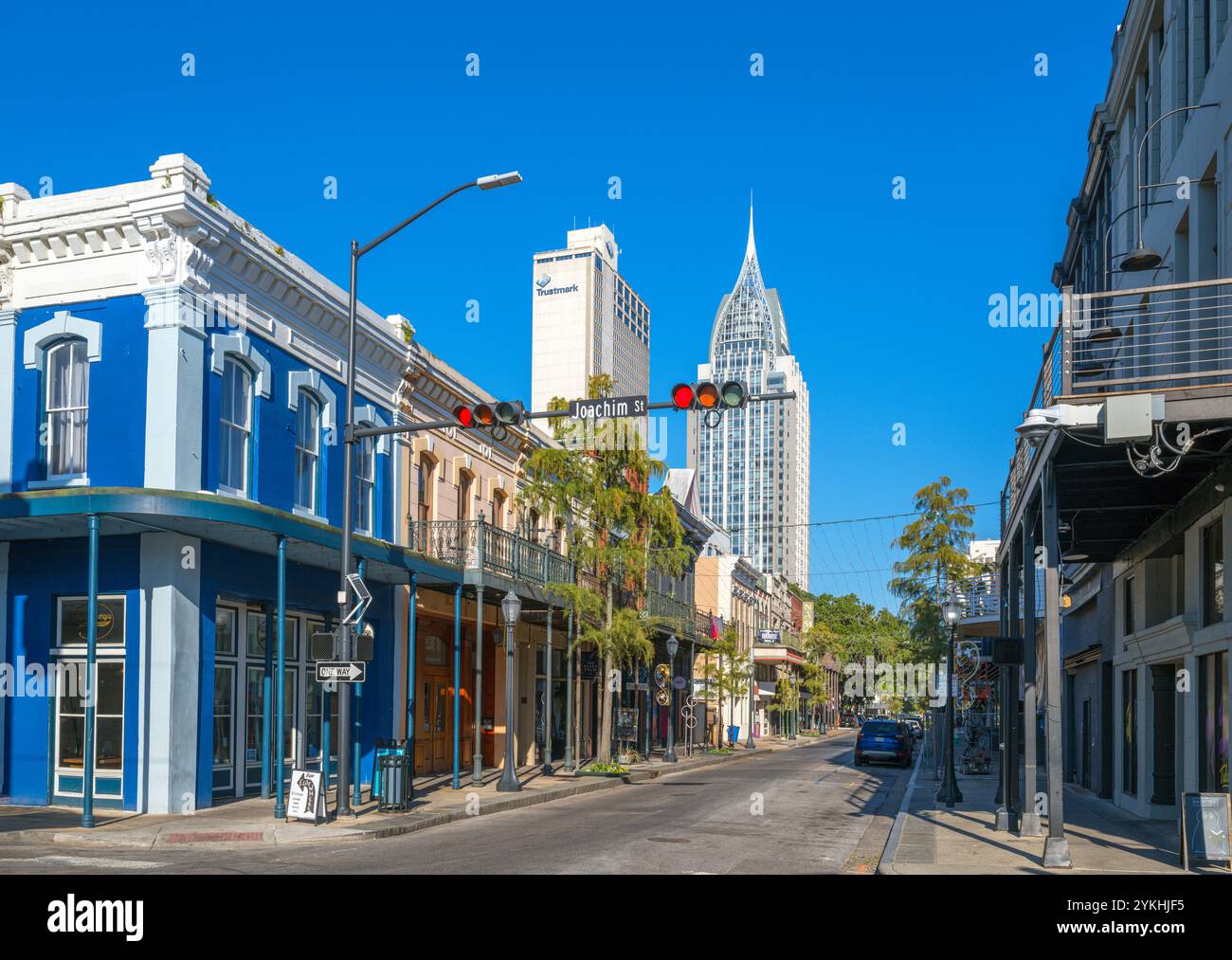 Stores and restaurants on Dauphin Street in downtown Mobile, Alabama ...