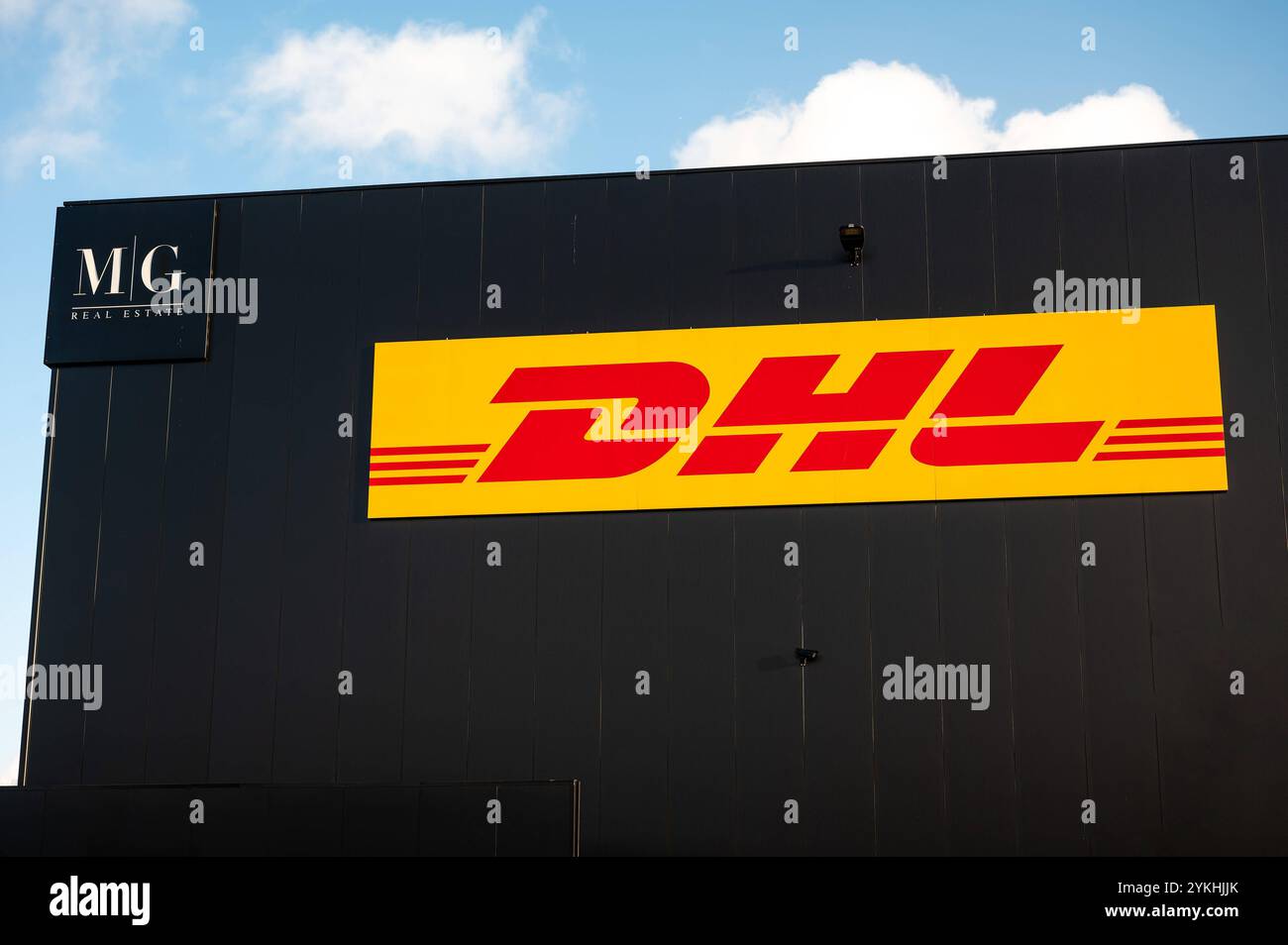 Logo and distribution center of DHL, a parcel delivery comlpany in Lot ...