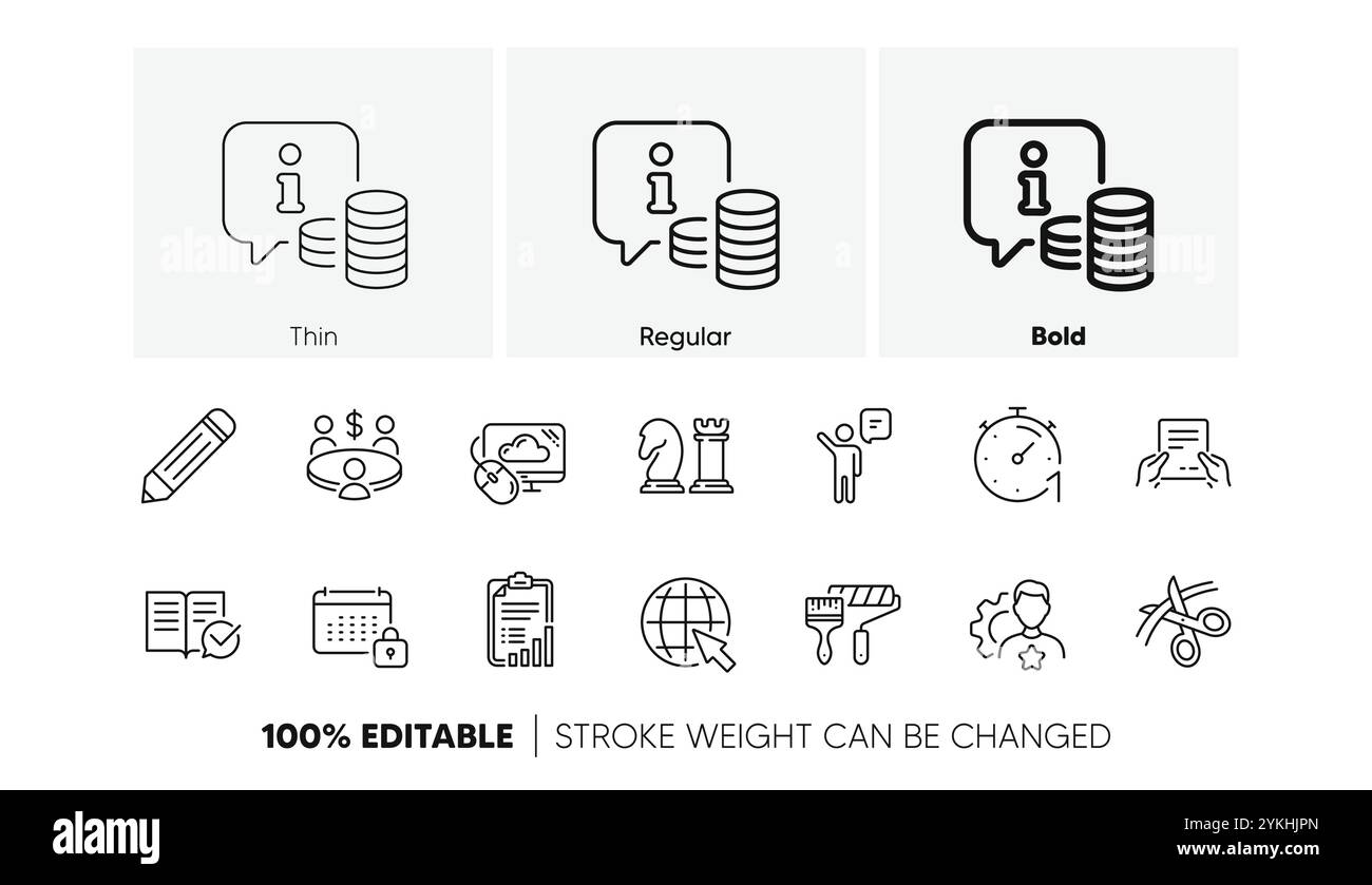 Scissors, Info and Paint roller line icons. For web app, printing. Line icons. Vector Stock ...