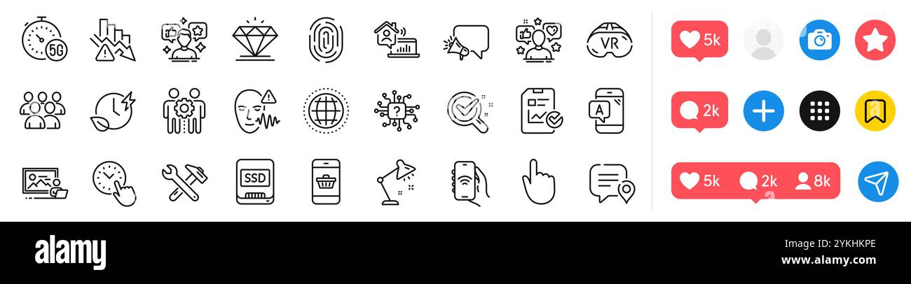 Chat bubble, Influence and Fingerprint line icons pack. Social media ...