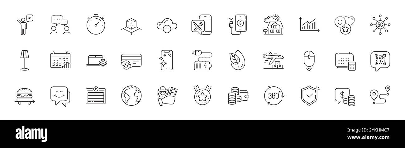 360 degree, Food app and Shield line icons. Pack of Qr code, Realtor ...