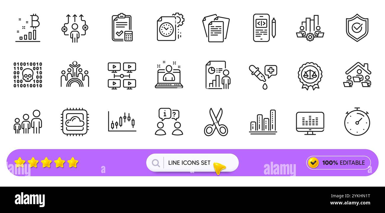 Teamwork Chart Cut And Business Report Line Icons For Web App Pack Of