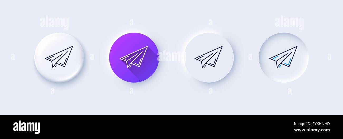 Paper plane line icon. Neumorphic, Purple gradient, 3d pin buttons ...