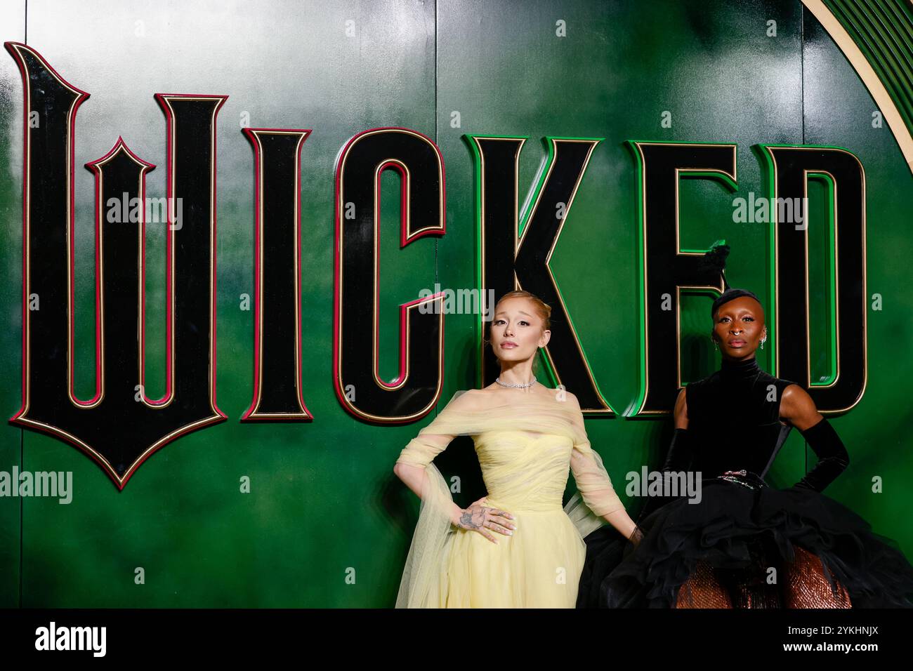 Ariana Grande, left, and Cynthia Erivo pose for photographers upon ...