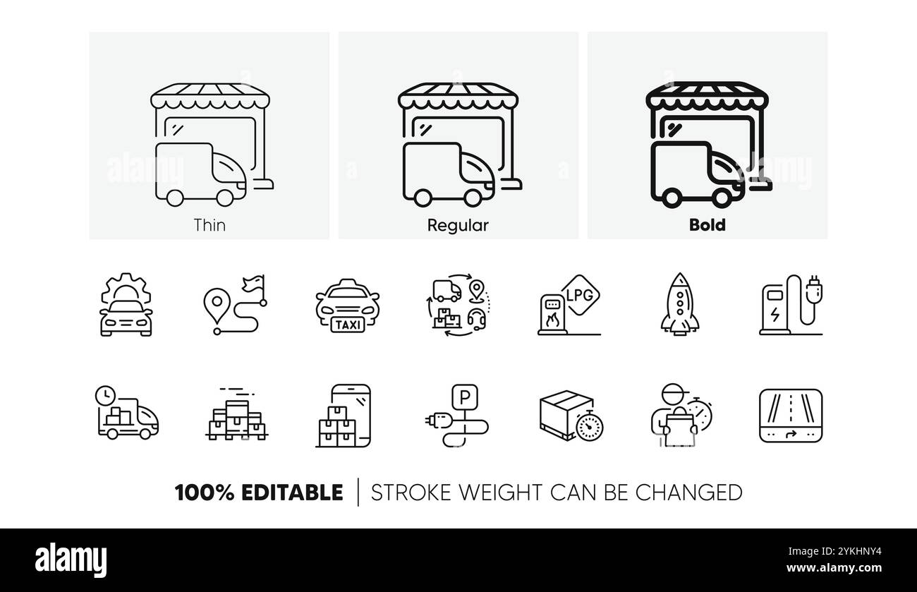 Delivery timer, Car service and Rocket line icons. Pack of Gps ...