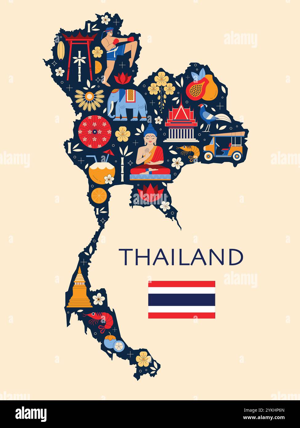 Thailand Travel Symbols and Landmarks in Map Shape Stock Vector Image ...