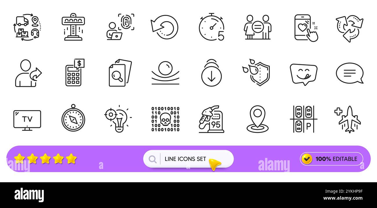 Inspect, Timer and Equality line icons for web app. Pictogram icon. Line icons. Vector Stock ...