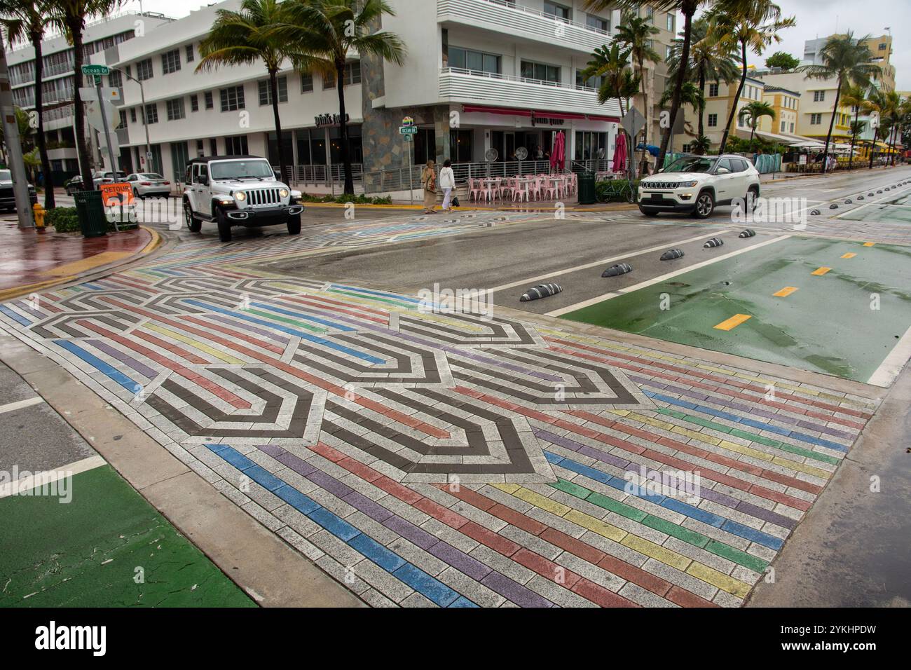 Colorful pedestrian crossing on Ocean Drive in Miami, Florida US Stock ...