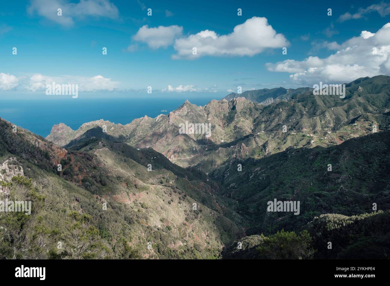 Sharp mountains under light and shadow in the Anaga in Tenerife in the ...