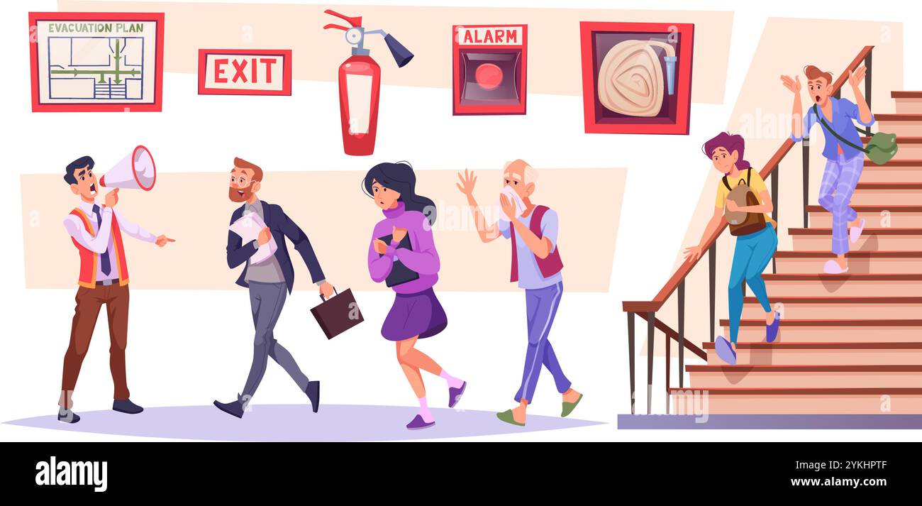 Evacuation. People escape from fire buildings emergency evacuation ...