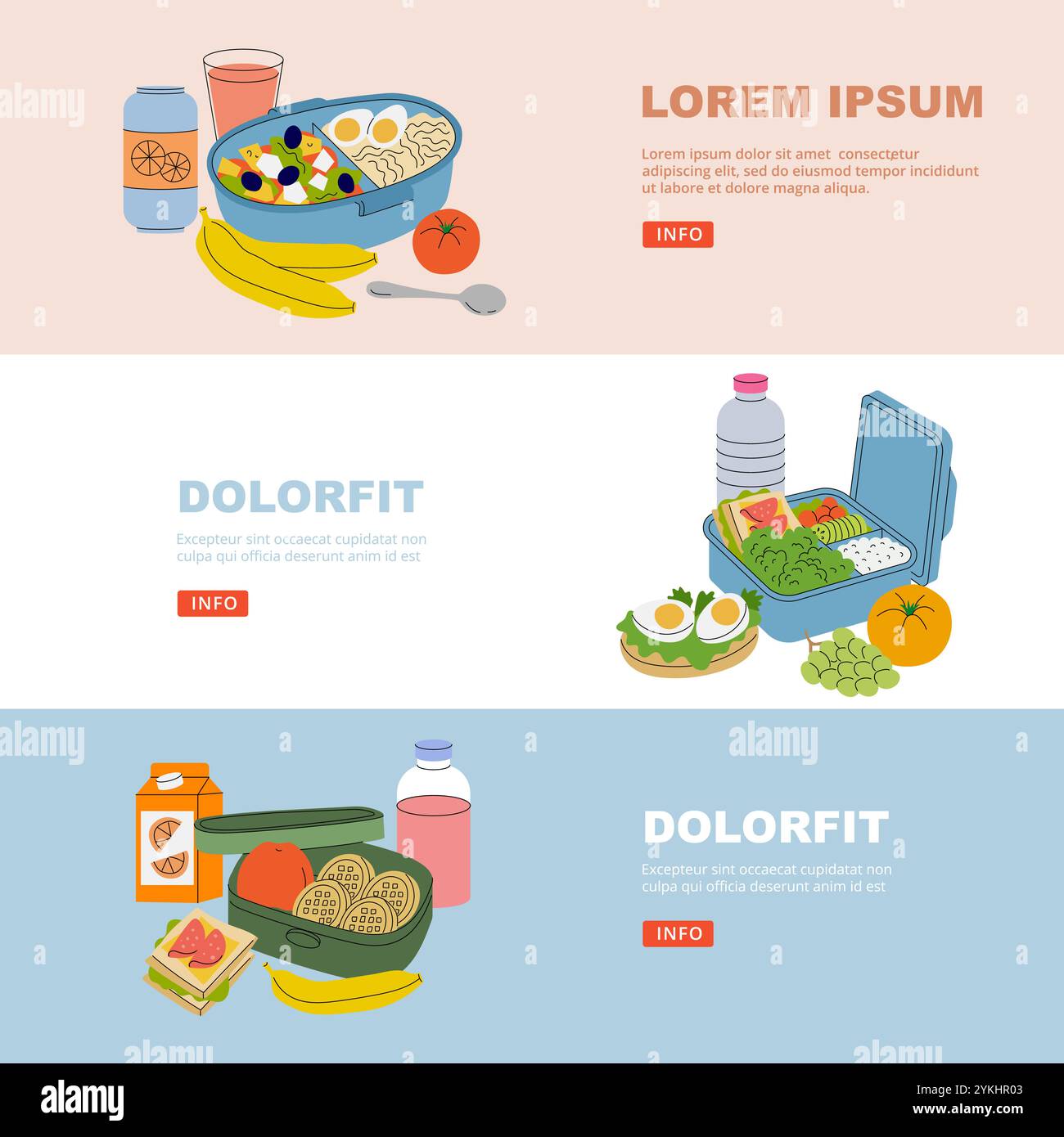 lunch box. containers with healthy food and different snack. vector ...