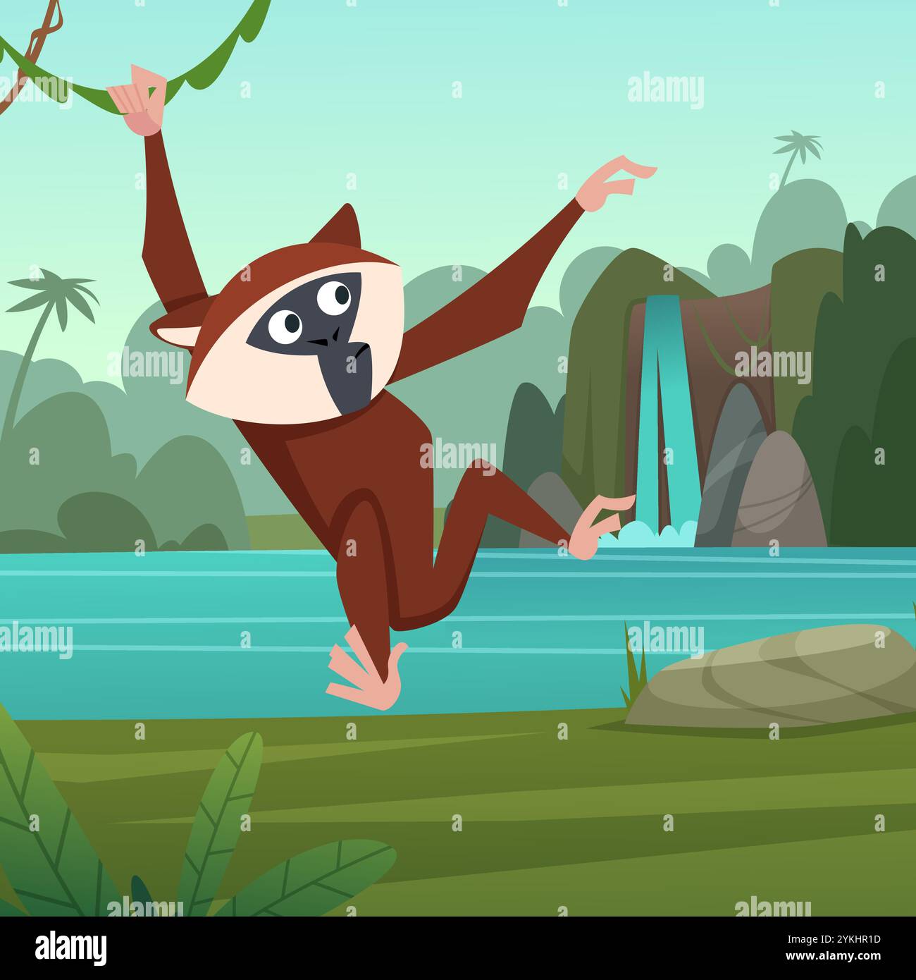 monkey jumping. wild jungle monkey at tree branches Stock Vector Image ...