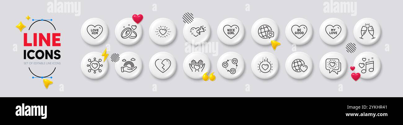 Heart, Dating and Nice girl line icons. For web app, printing. White buttons 3d icons. Vector ...