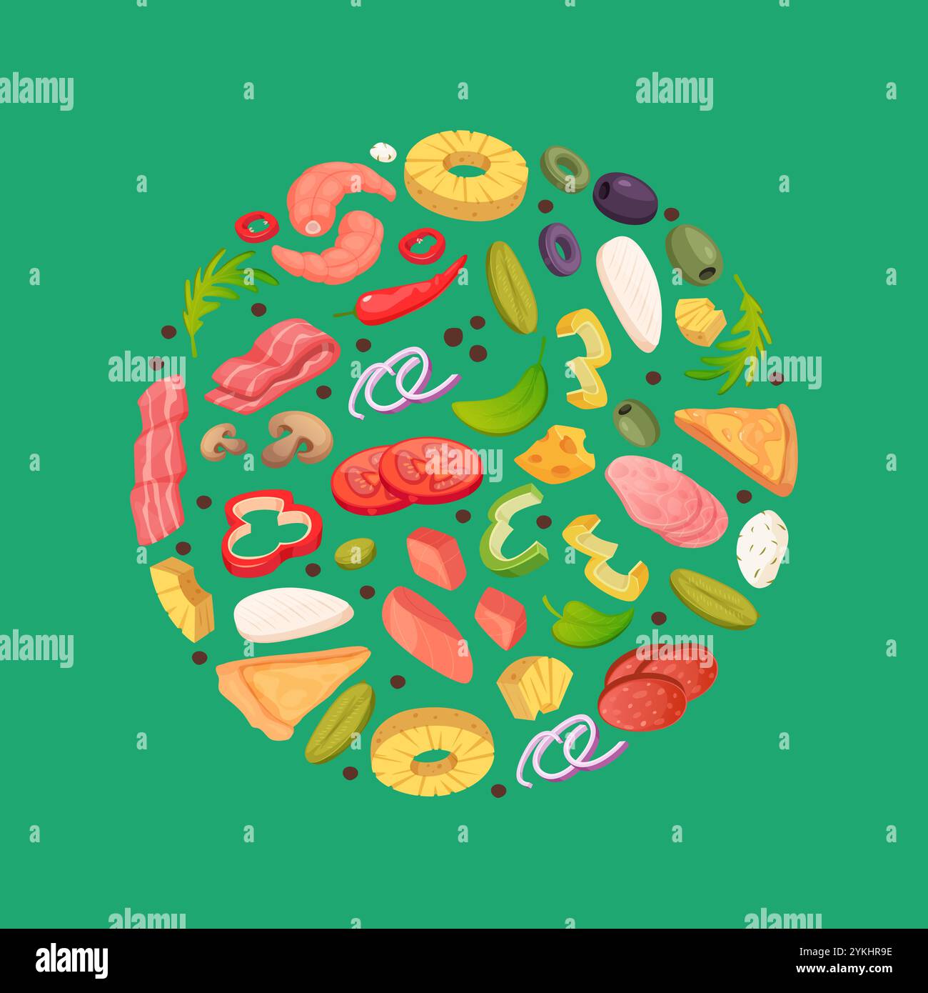 pizza ingredients. fresh natural food meat vegetables cheeses for ...
