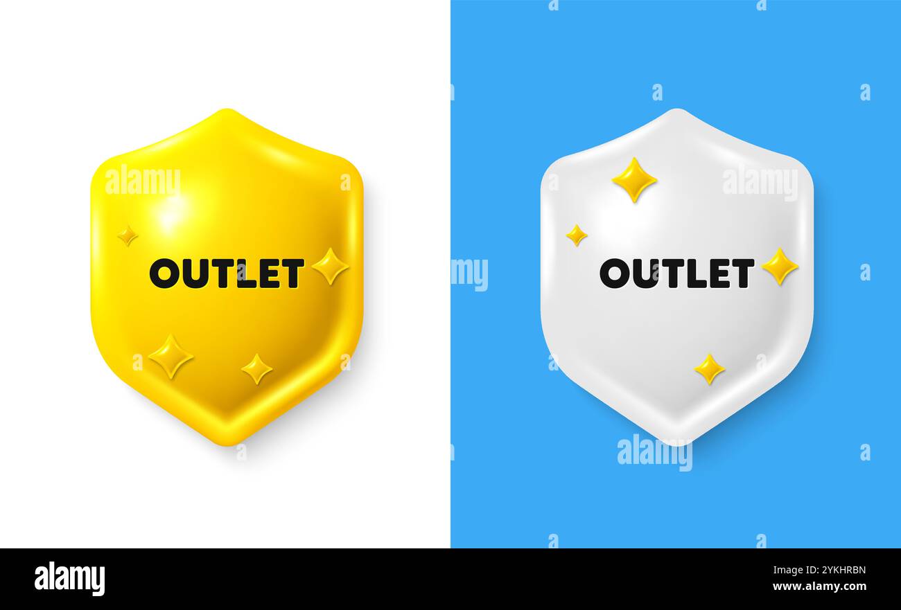 Outlet symbol. Special offer price sign. Shield 3d banner with text box ...