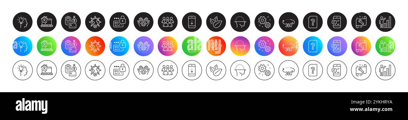 Face scanning, Favorite and Graph chart line icons. For web app, printing. Round icon buttons ...