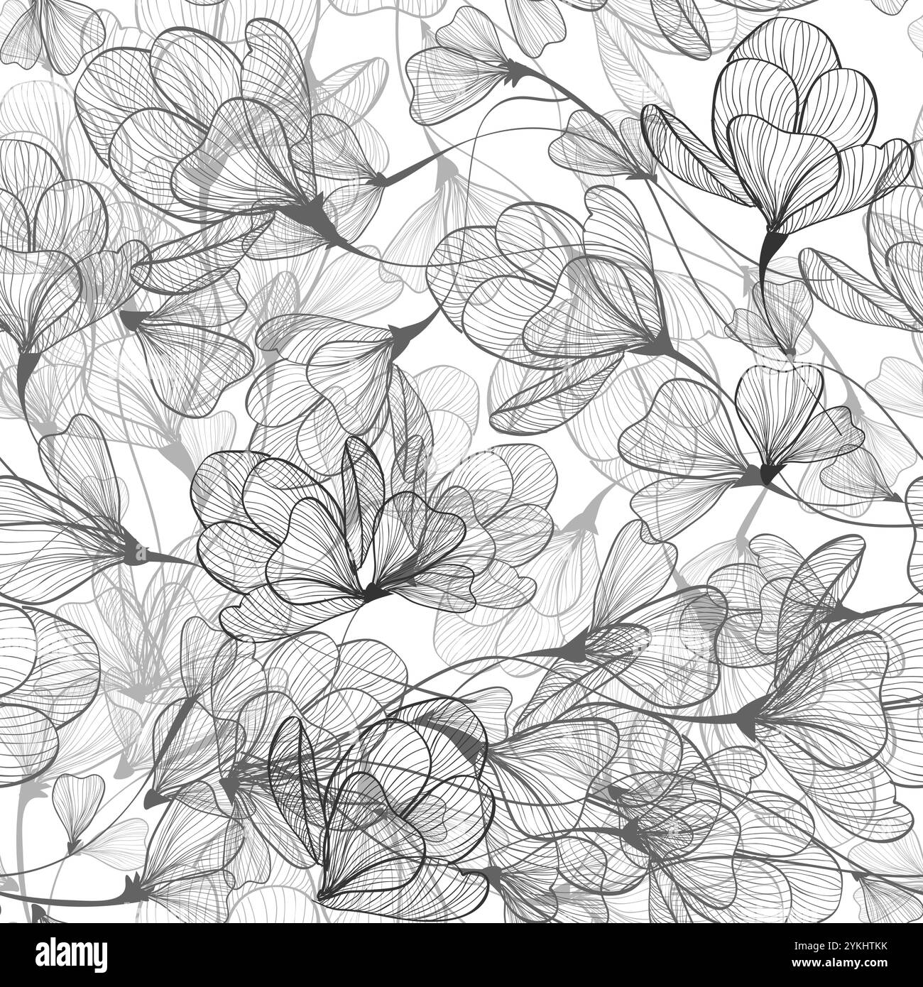 Seamless background flowers lines monochrome. hand drawing. Not AI ...