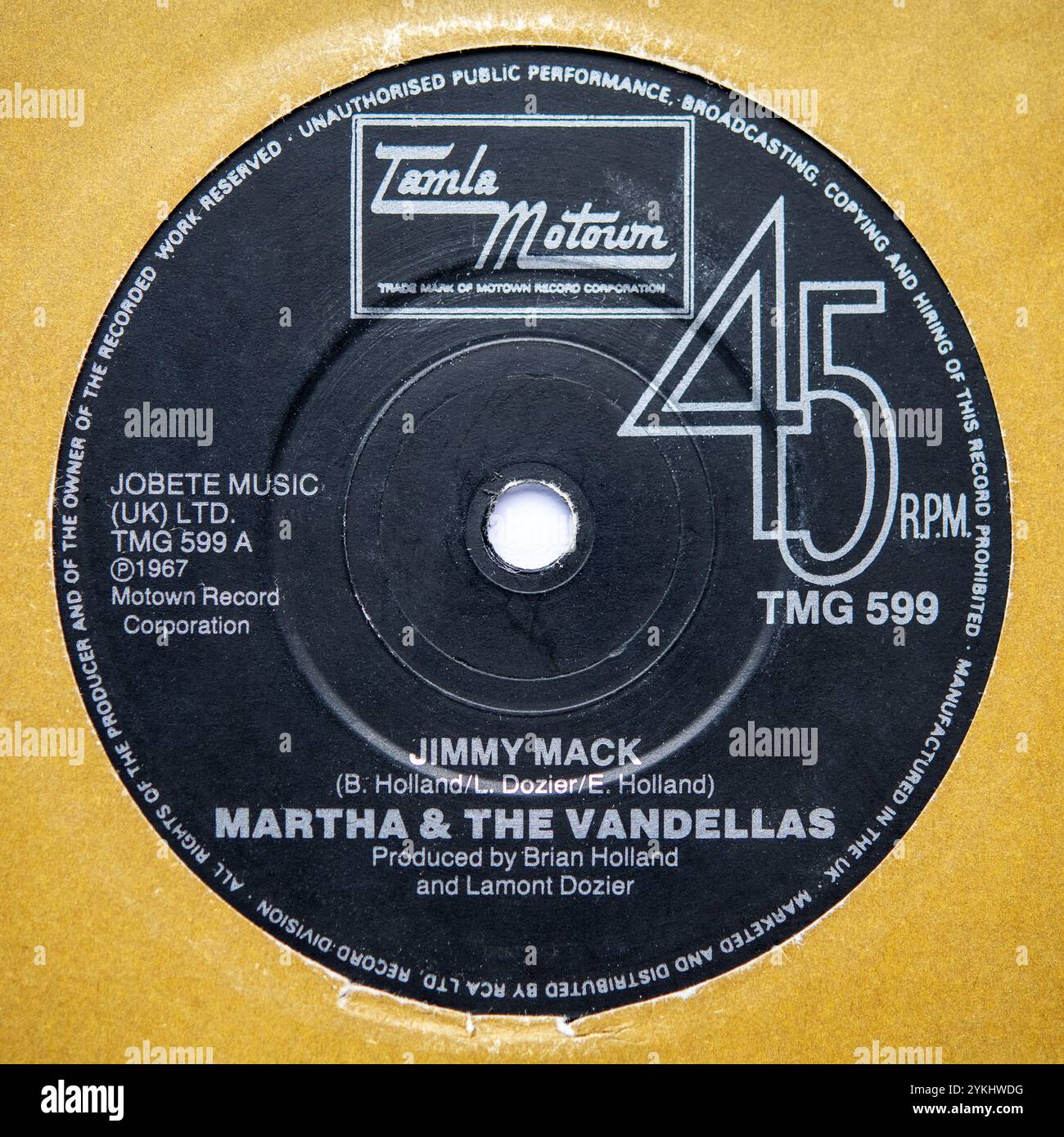Centre label of the seven inch single version of Jimmy Mack by Martha Reeves & the Vandellas ...