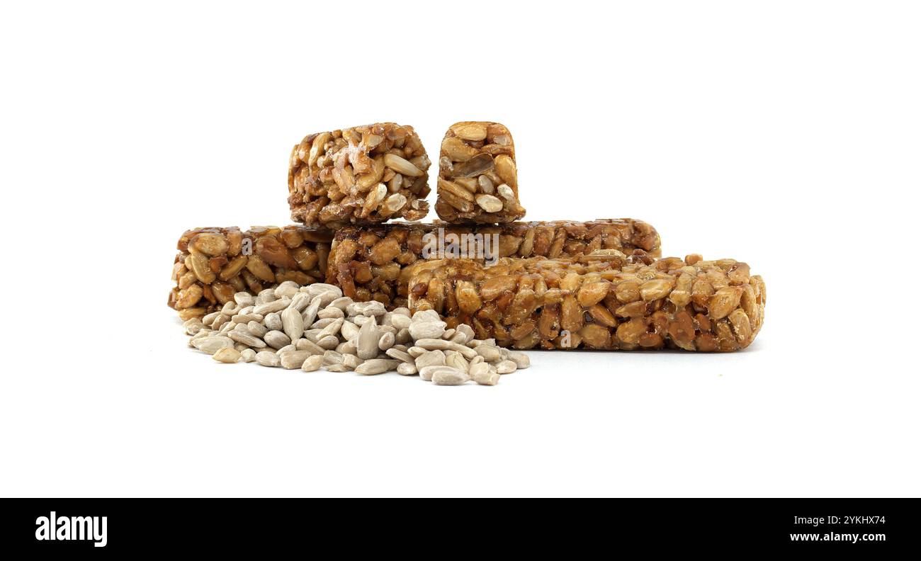 A collection of crunchy snack bars made from sunflower seeds and nuts ...