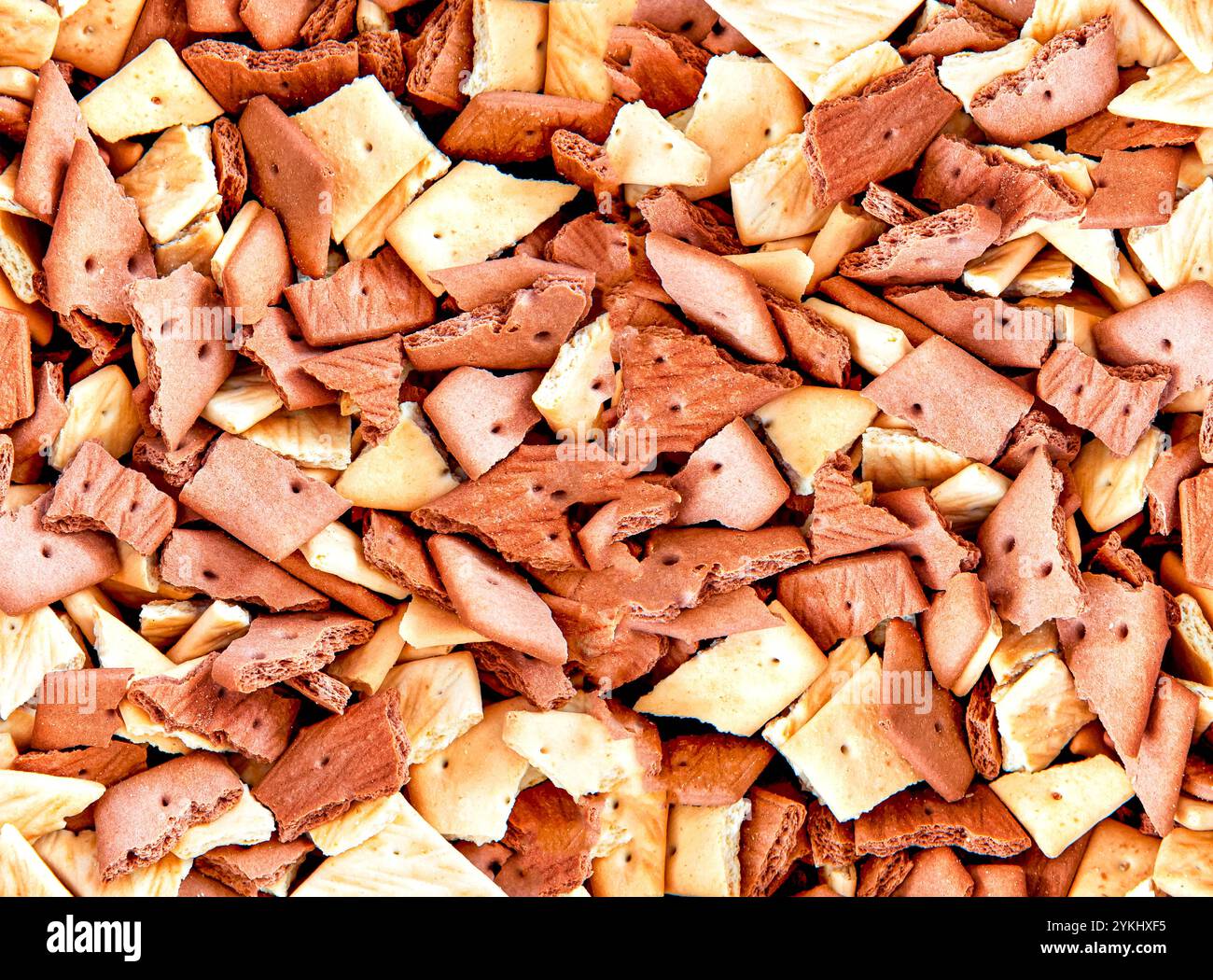 Top view of chocolate graham crackers broken into pieces of crumbs ...
