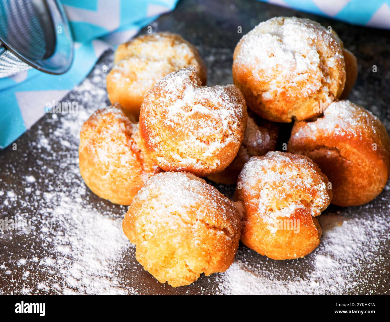 Cottage cheese donuts balls on a light background. Top view Stock Photo ...