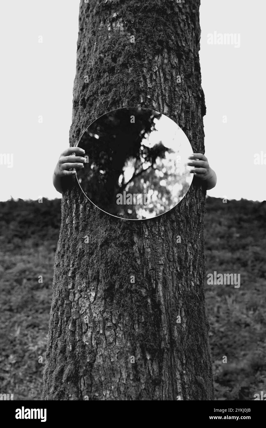 Woman reflecting forest Black and White Stock Photos & Images - Alamy