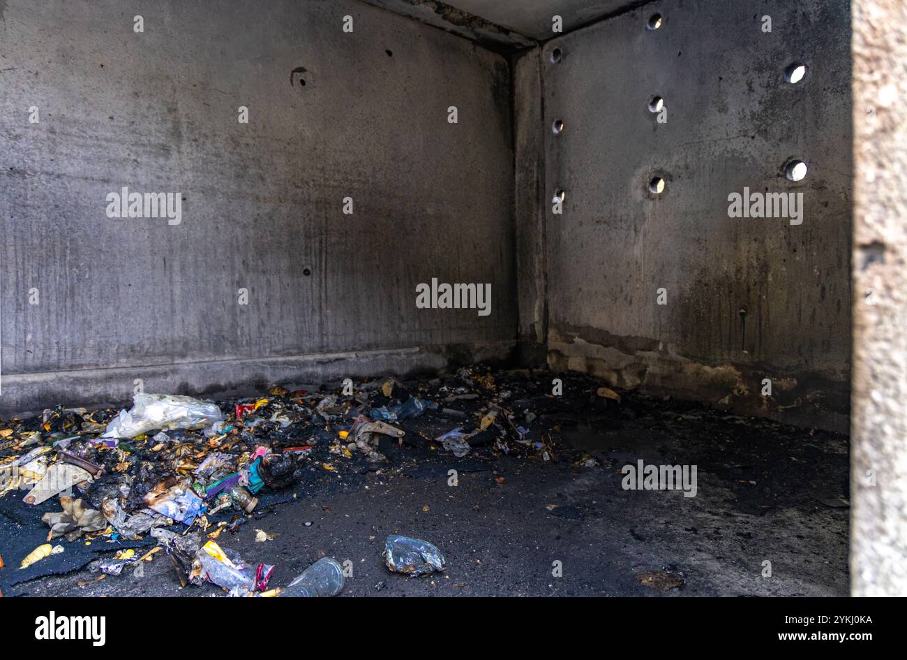 The arsonist set fire to garbage containers, burned garbage, action of ...