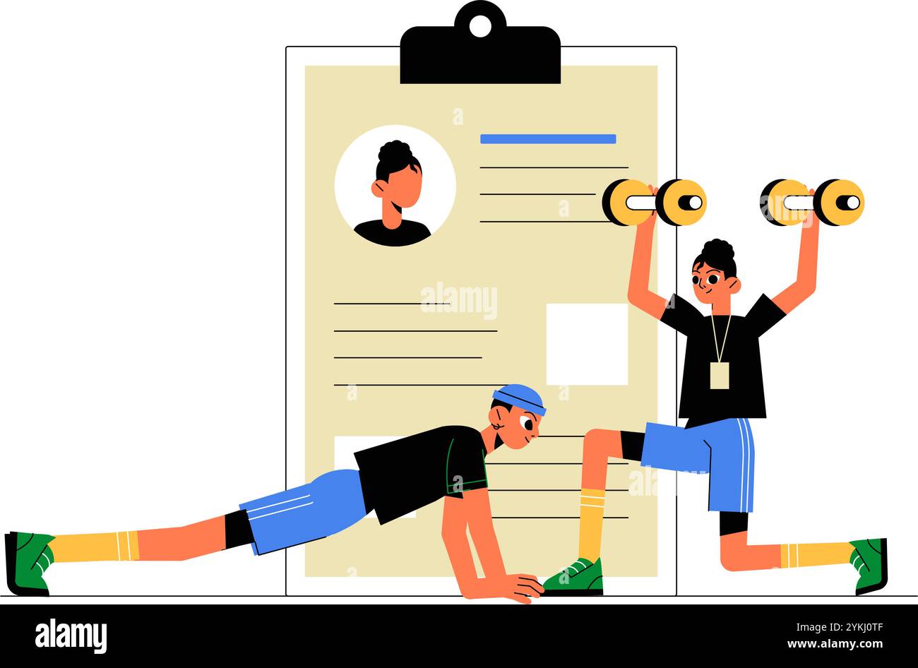 Personal Trainer Assisting Client With Exercise Routine In Flat Vector ...