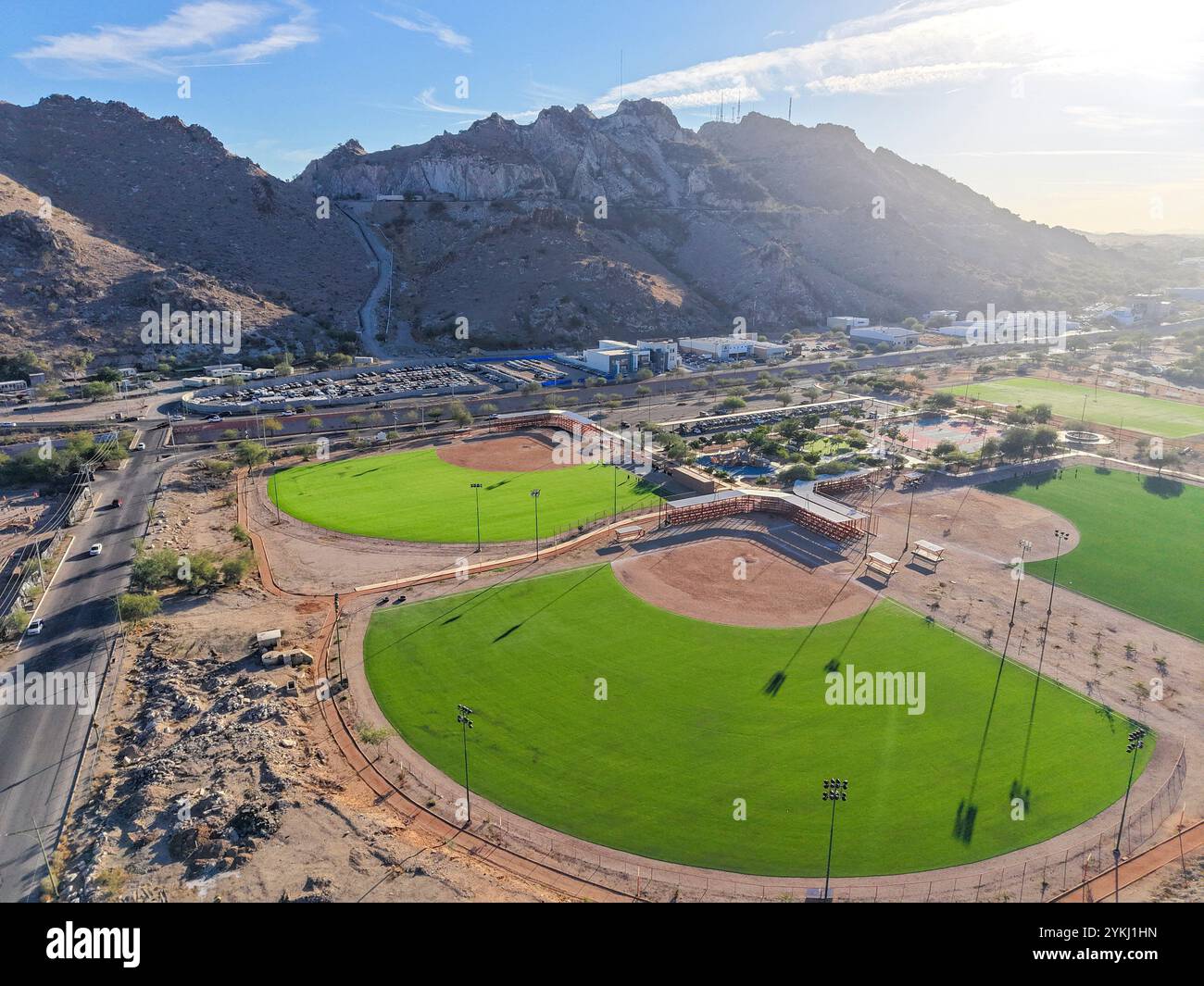Aerial view of the Carcamo sports park in the Hacienda de la Flor ...