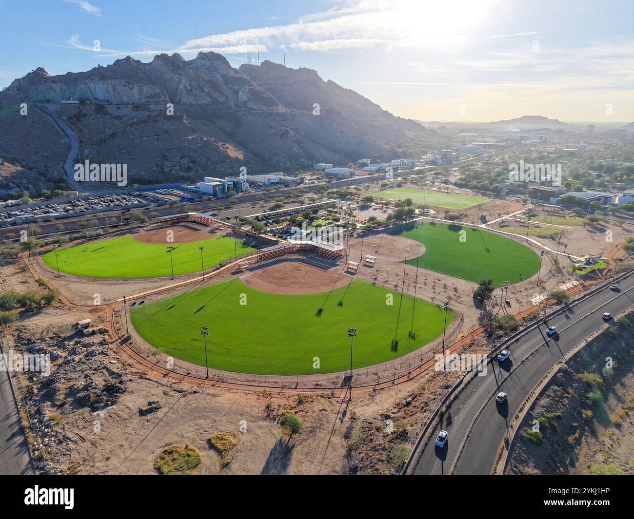 Aerial view of the Carcamo sports park in the Hacienda de la Flor ...