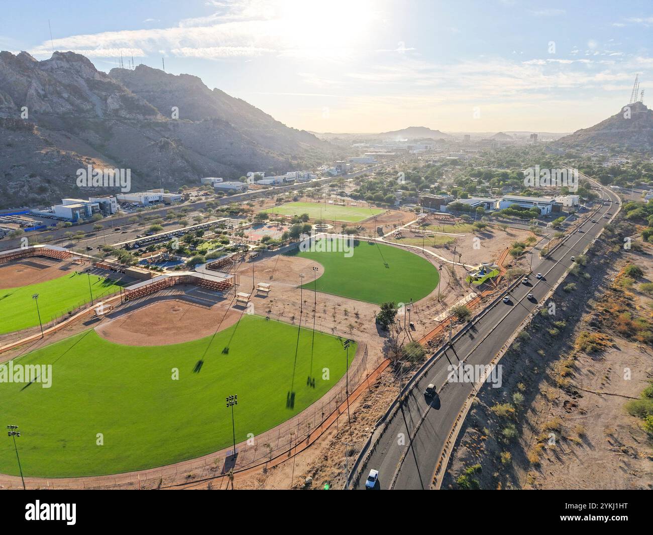 Aerial view of the Carcamo sports park in the Hacienda de la Flor ...