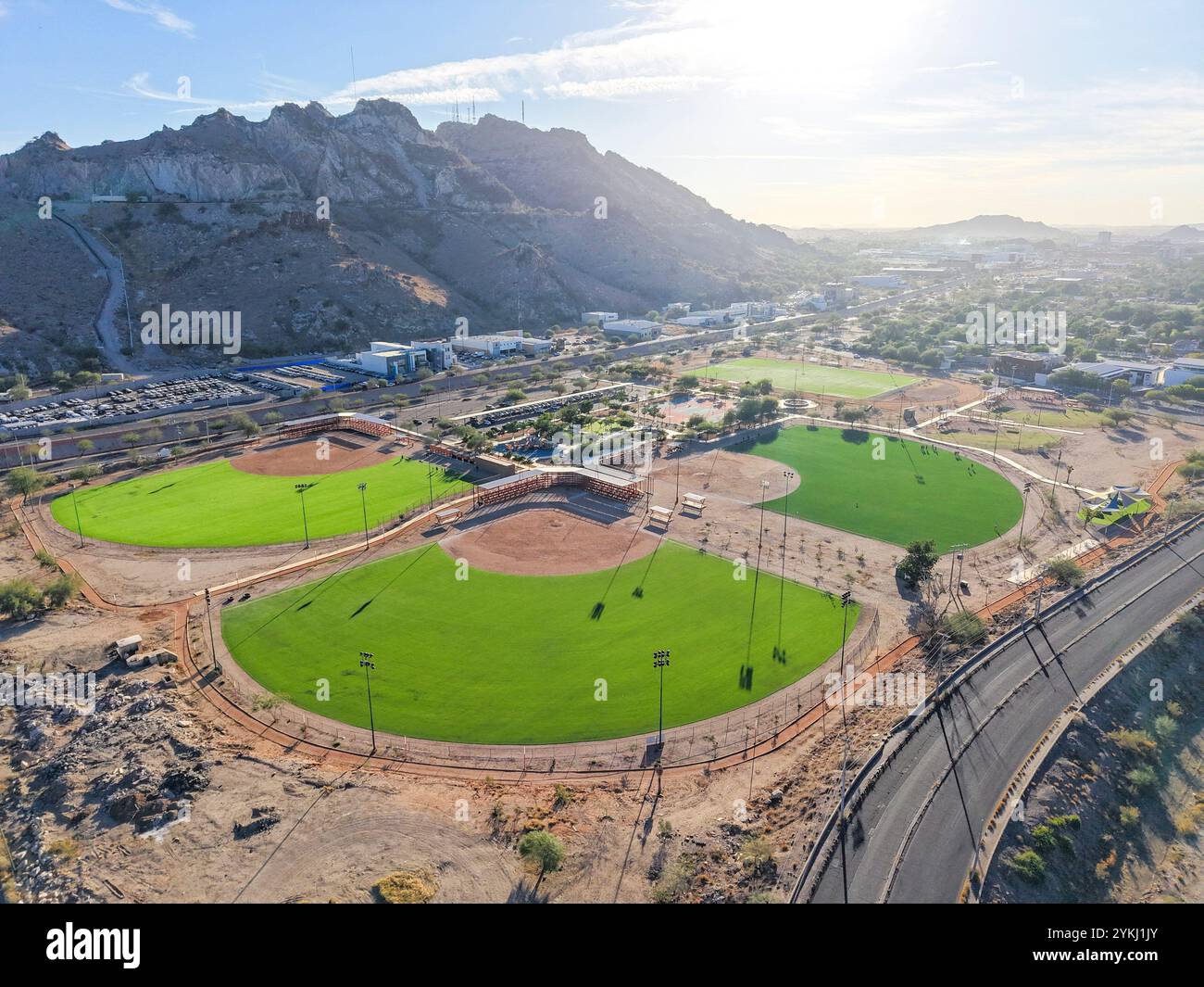 Aerial view of the Carcamo sports park in the Hacienda de la Flor ...