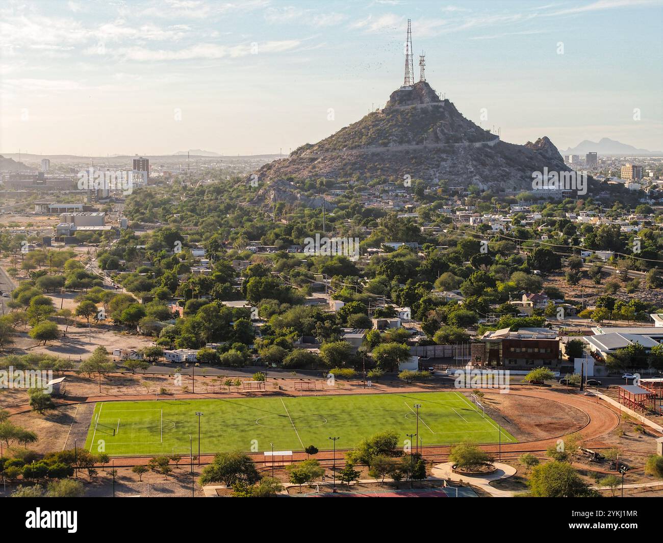 General view of the fields of the Carcamo sports park, aerial view of ...