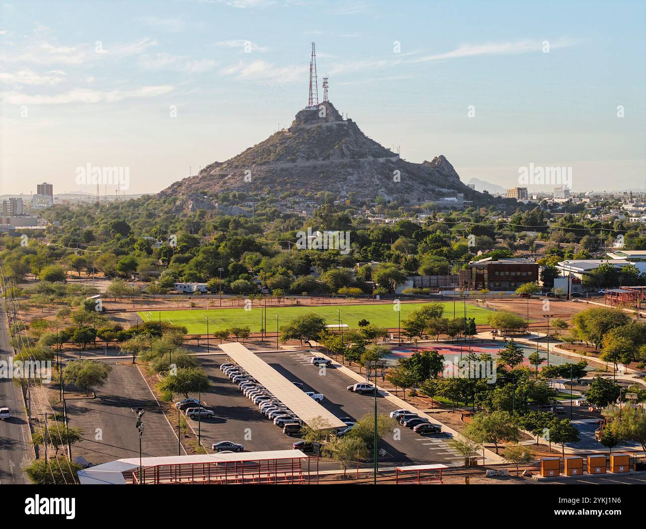 General view of the fields of the Carcamo sports park, aerial view of ...