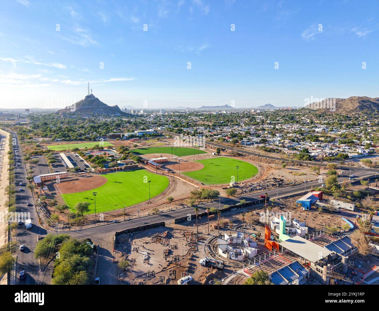 General view of the fields of the Carcamo sports park, aerial view of ...