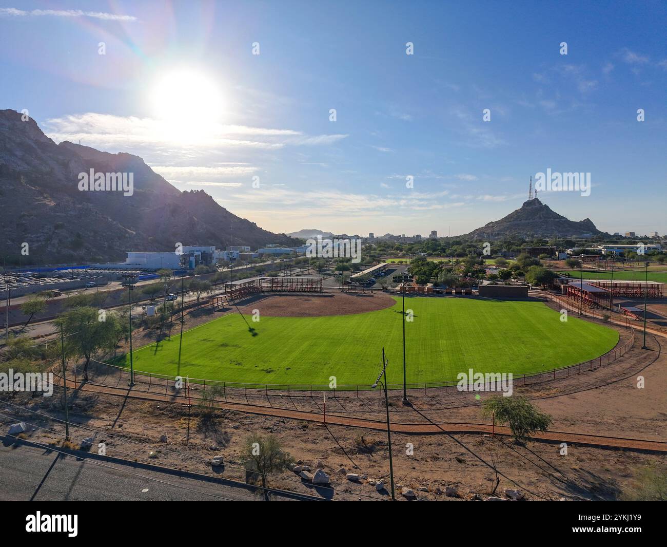 General view of the fields of the Carcamo sports park, aerial view of ...