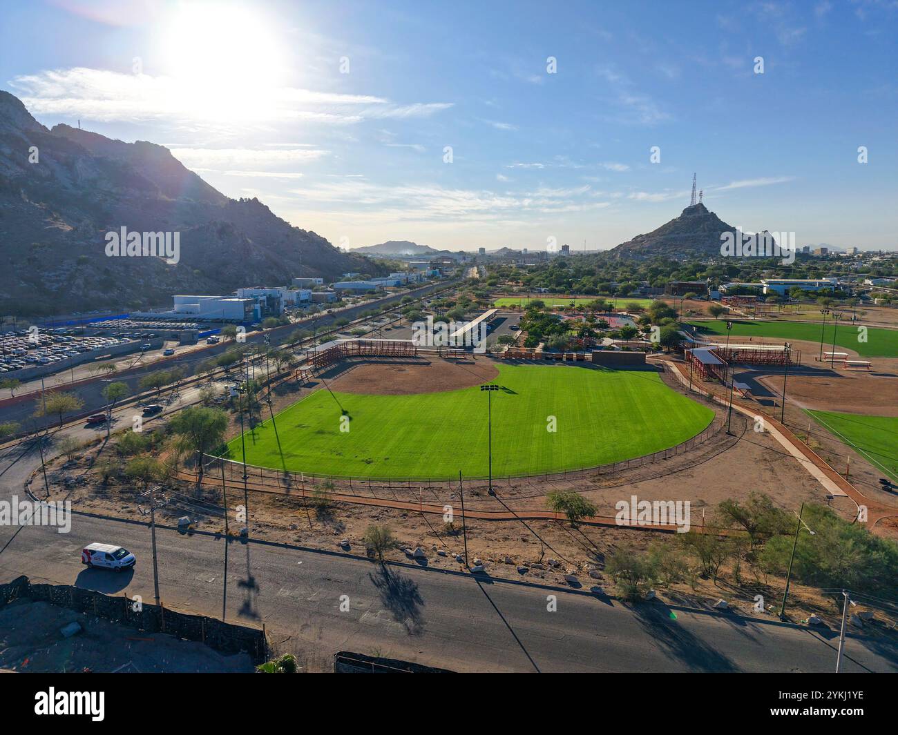 General view of the fields of the Carcamo sports park, aerial view of ...