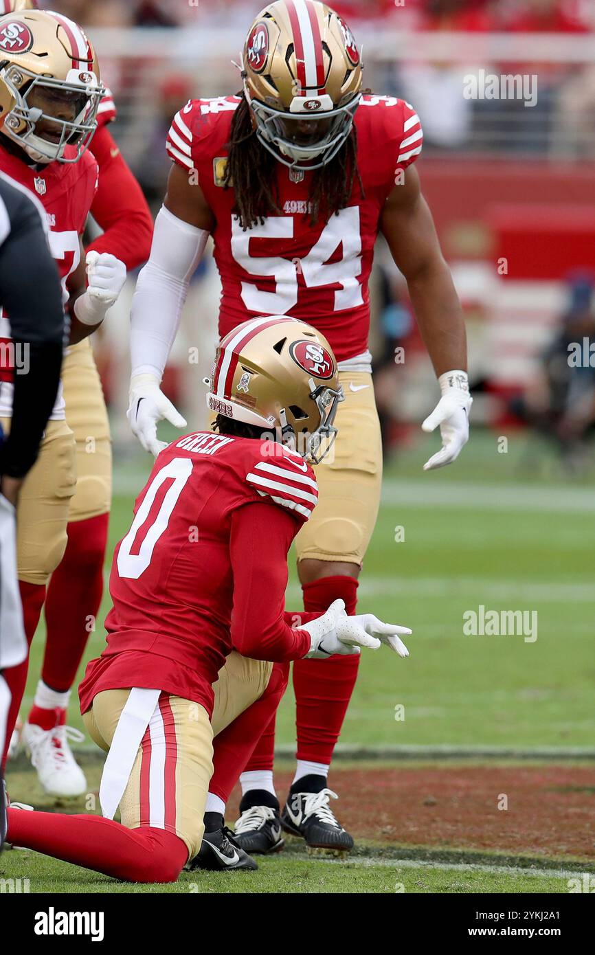 San Francisco 49ers cornerback Renardo Green (0) takes a knee during an ...