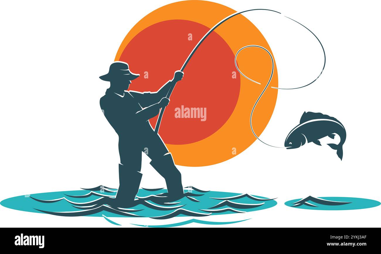 Fisherman with rod emblem Stock Vector Image & Art - Alamy
