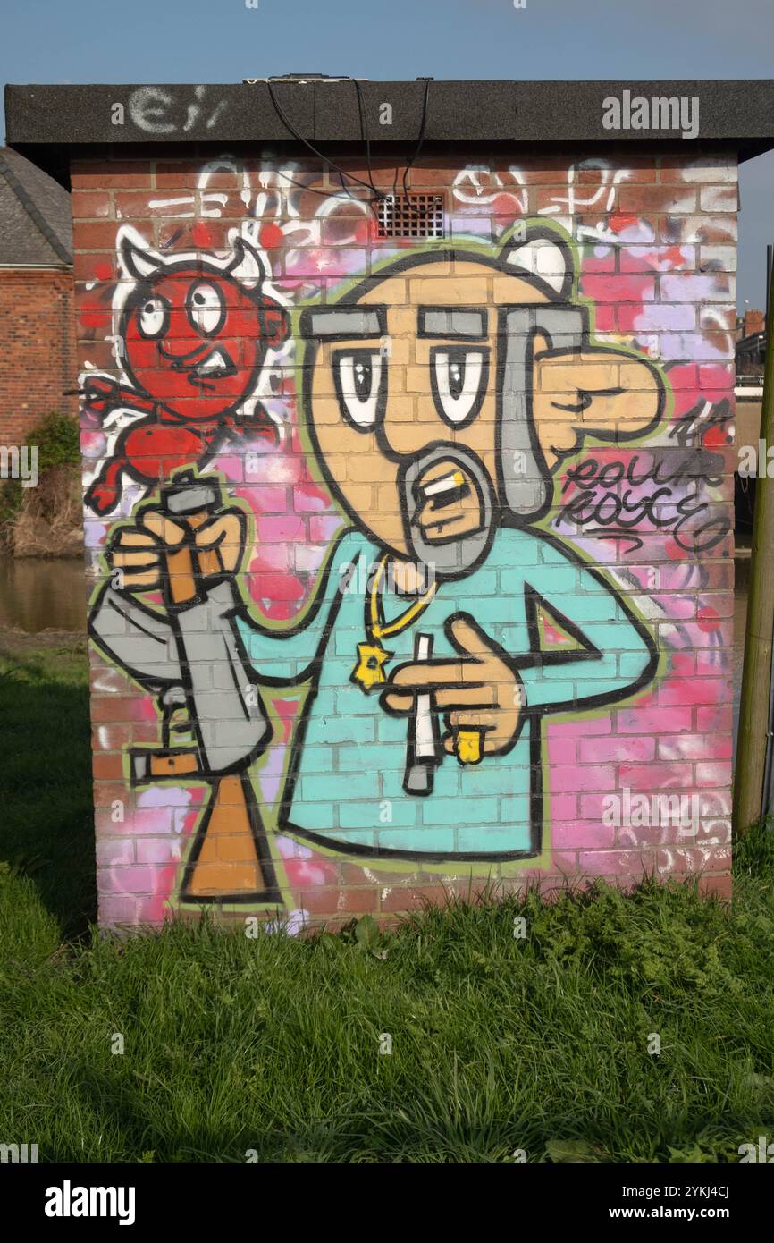 Graffiti, wall, Banksy, spray-paint, public space, colourful, satirical ...