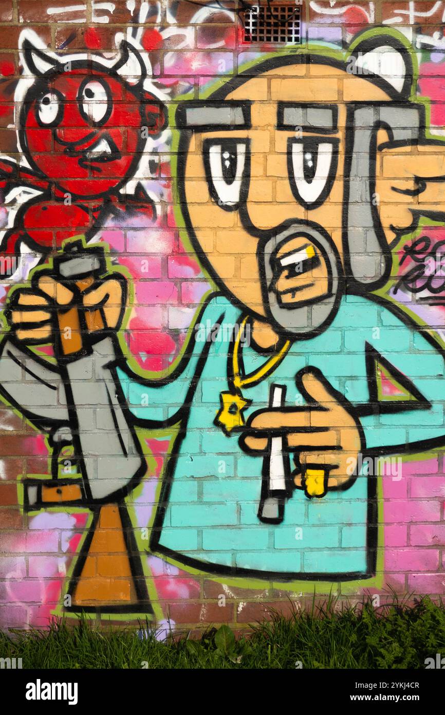 Graffiti, wall, Banksy, spray-paint, public space, colourful, satirical ...