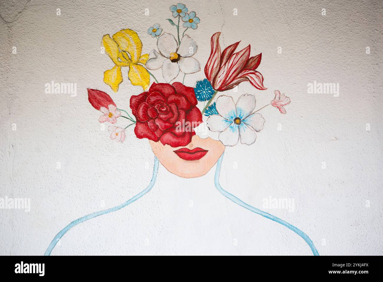 Floral head mural with minimalistic face design Stock Photo - Alamy